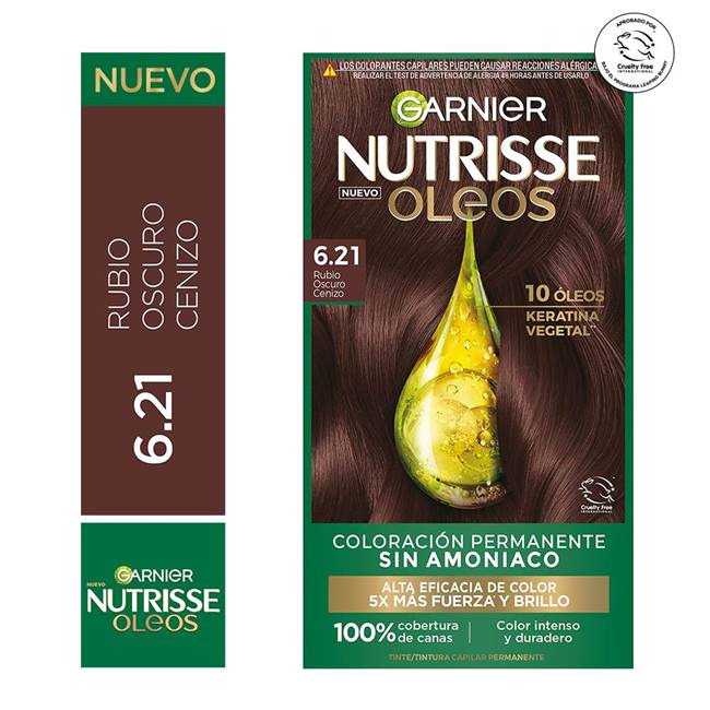 Nutrisse Oleos sin amoníaco rubio oscuro cenizo 6.21, Garnier Chile