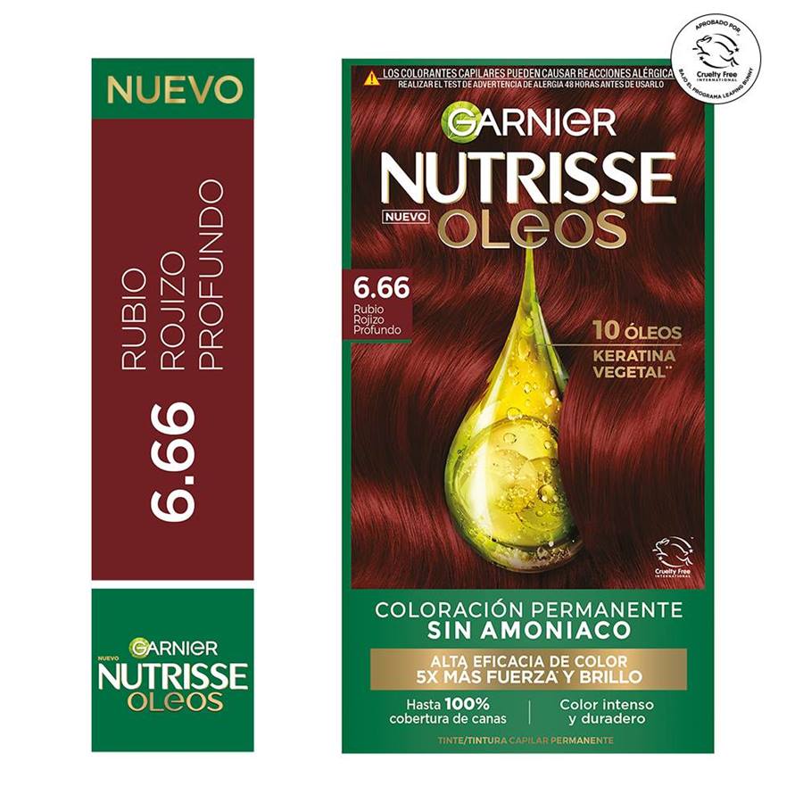 Nutrisse Oleos sin amoníaco rubio rojizo profundo 6.66, Garnier Chile